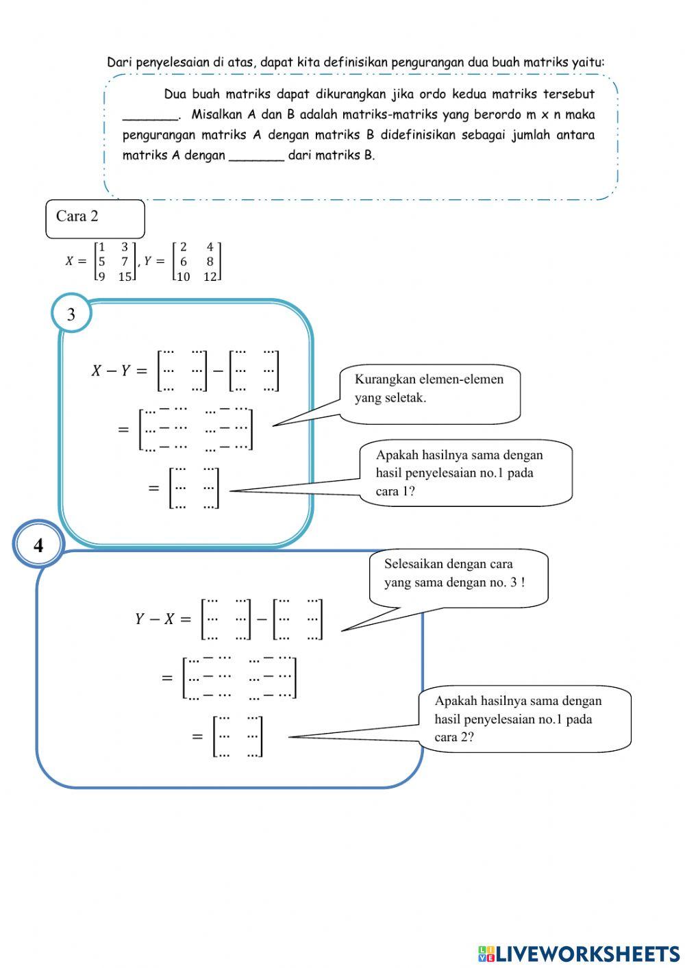 LKPD Operasi Matriks online exercise for | Live Worksheets