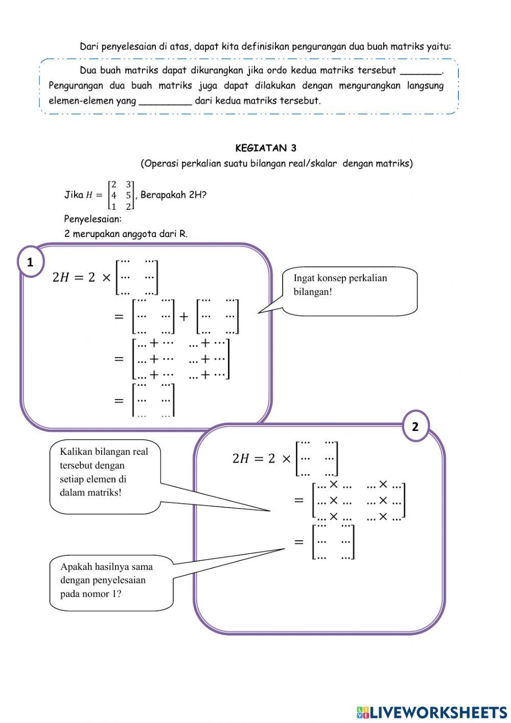 LKPD Operasi Matriks online exercise for | Live Worksheets