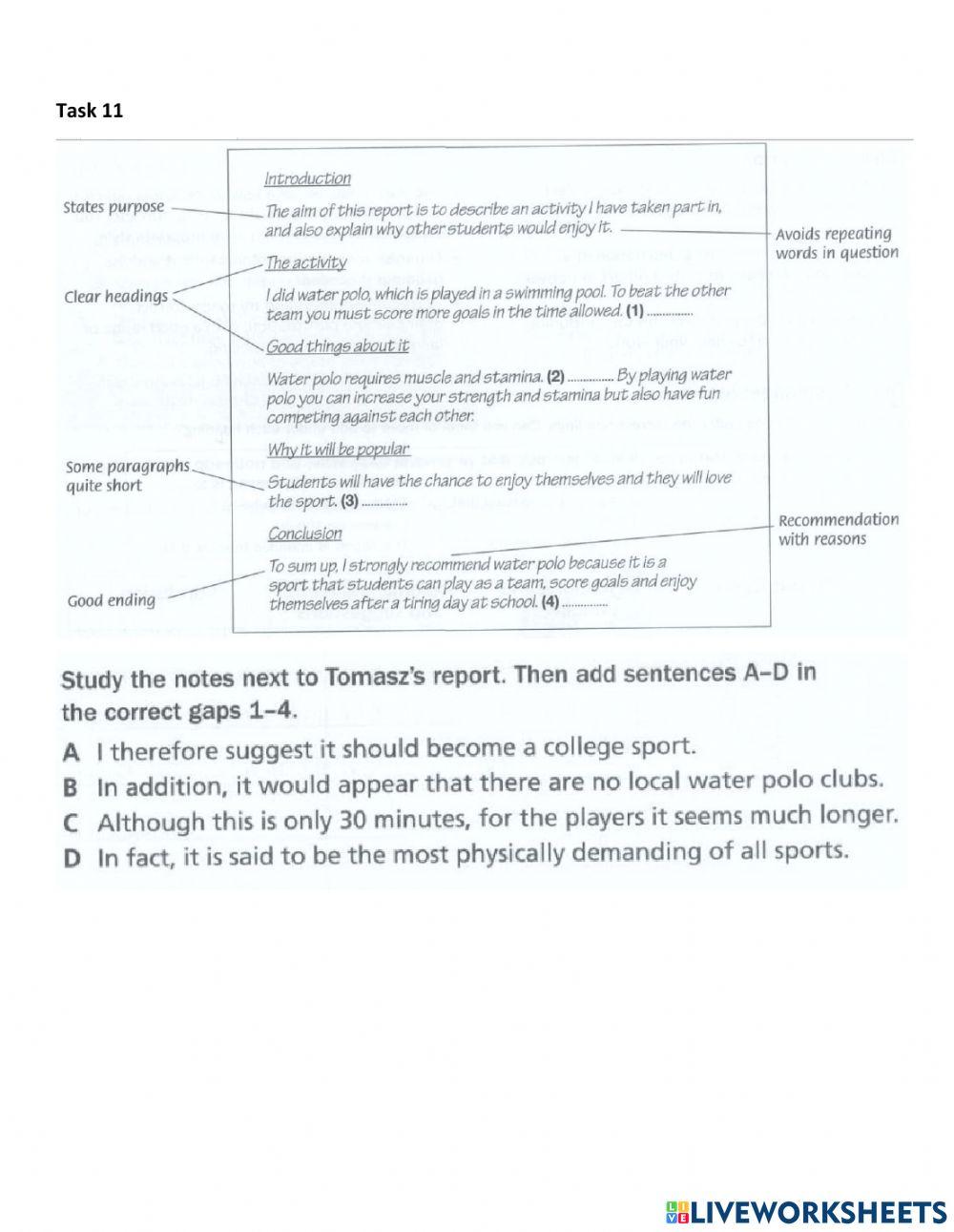 First Expert-Module7-write a report worksheet | Live Worksheets