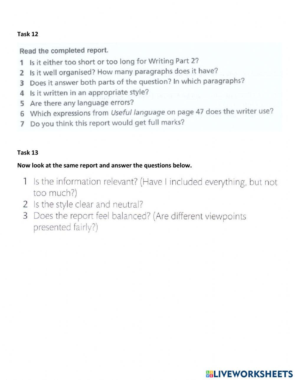 First Expert-Module7-write a report worksheet | Live Worksheets