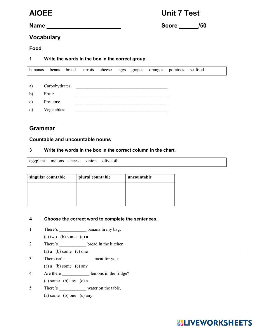 Aioee worksheet | Live Worksheets