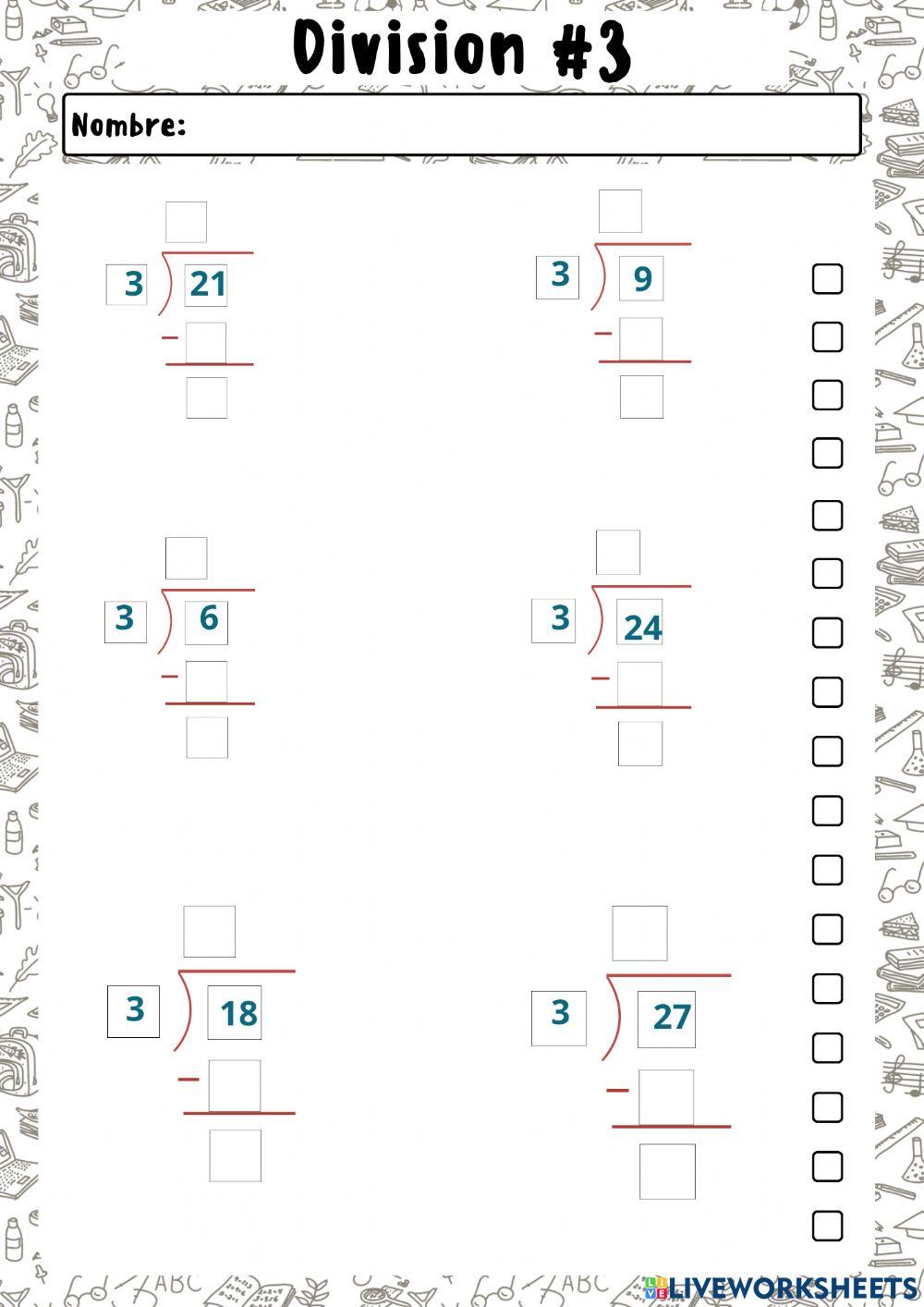 Division -3 worksheet | Live Worksheets