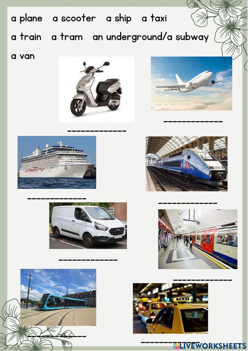 Transport online exercise for Elementary | Live Worksheets