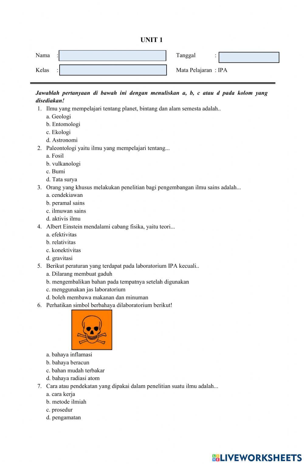 Ipa7 bab 1 worksheet | Live Worksheets