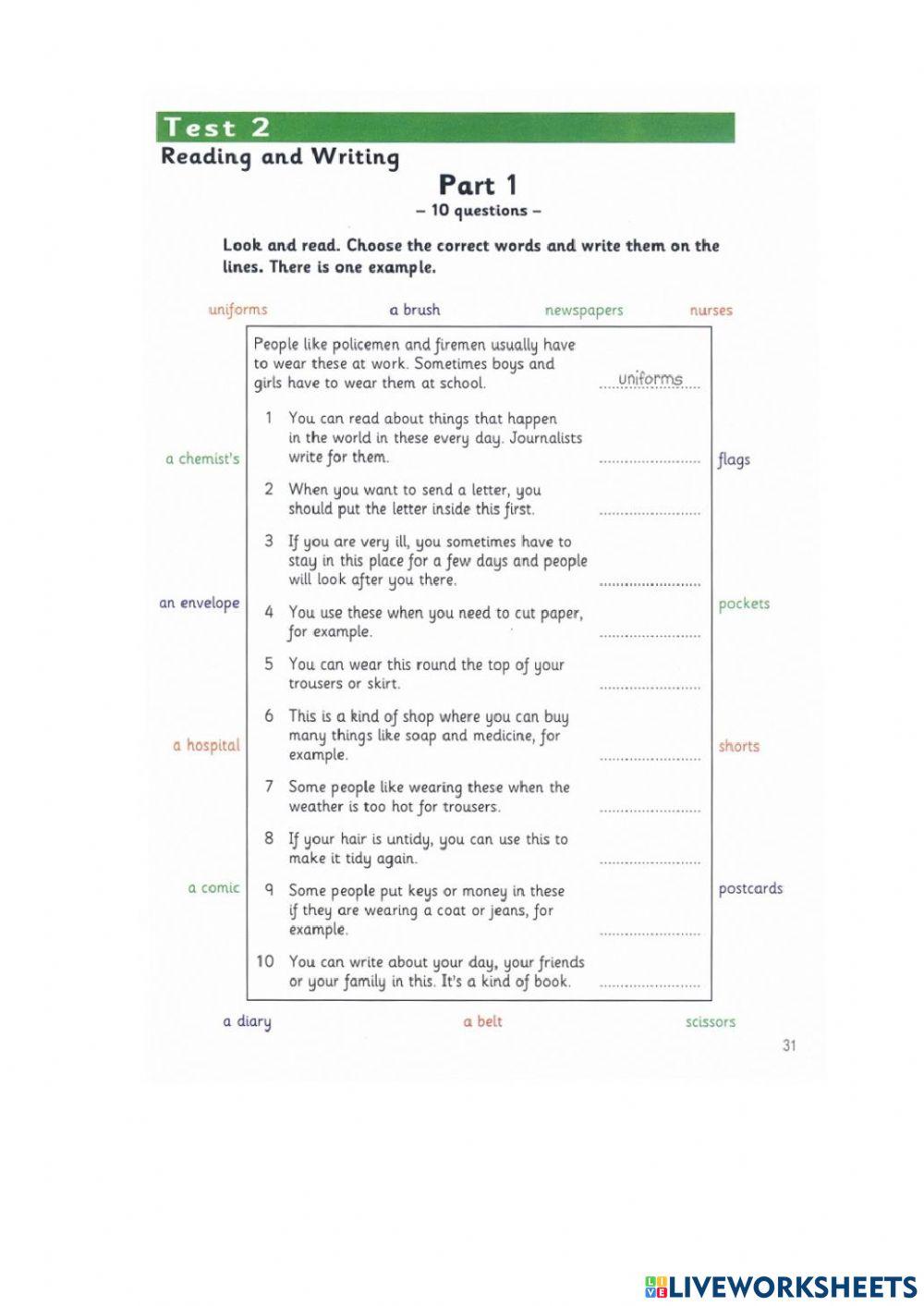 Flyers 8 - Test… | Free Interactive Worksheets | 4012604