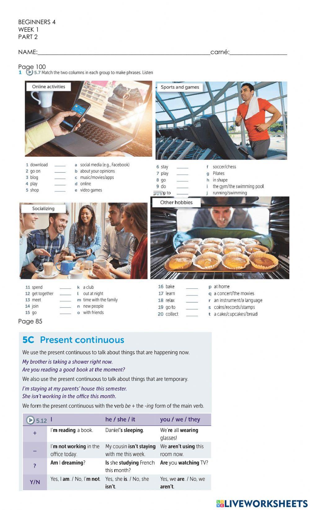 B4 week 1 part 2 online exercise for | Live Worksheets