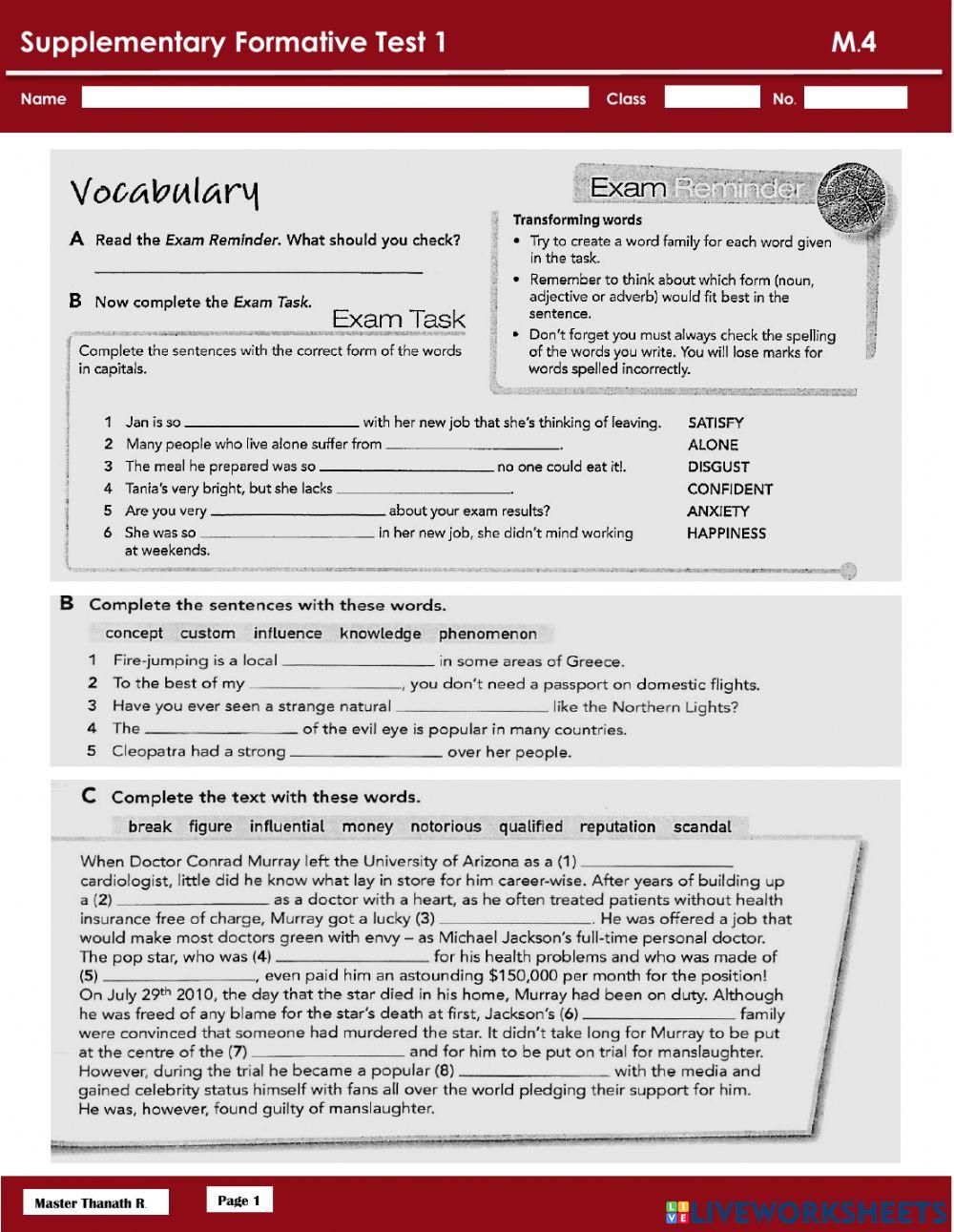 Supplementary Formative Test 1-1-65 online exercise for | Live Worksheets