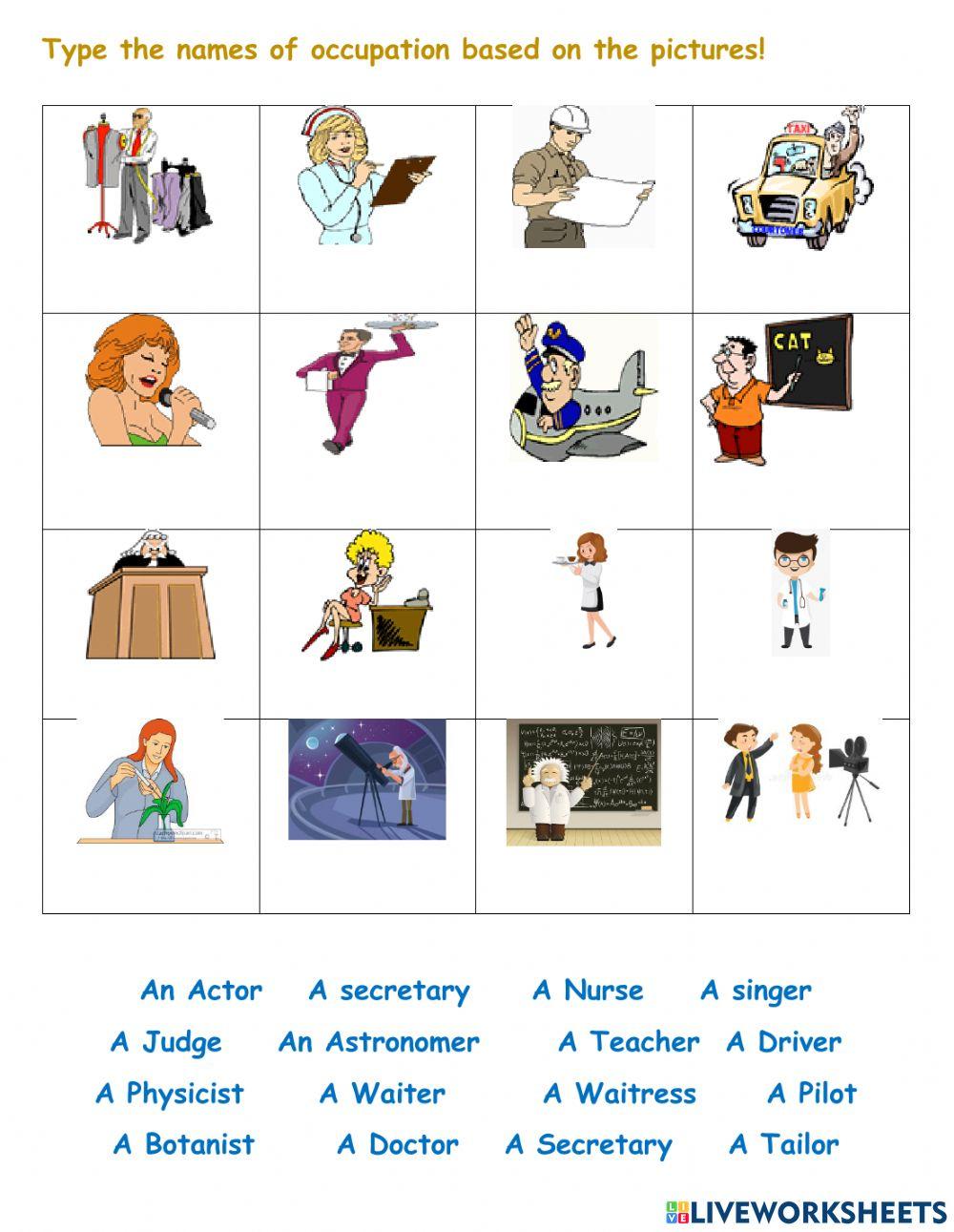 Occupations online exercise for Grade 2 | Live Worksheets