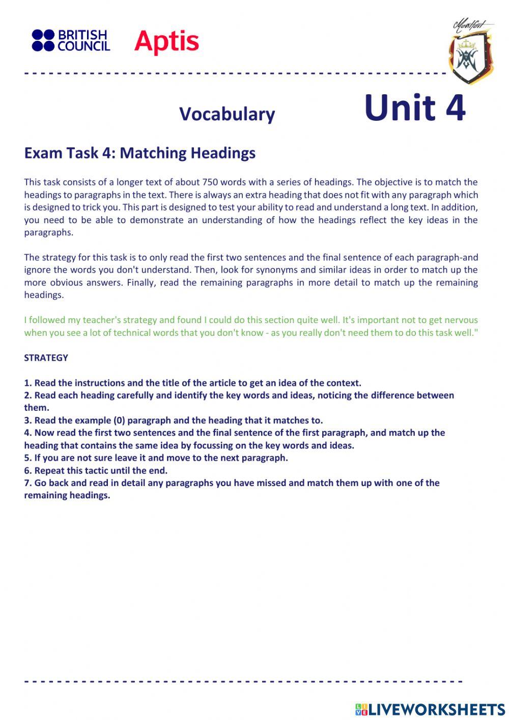 APTIS READING U… | Free Interactive Worksheets | 5350579