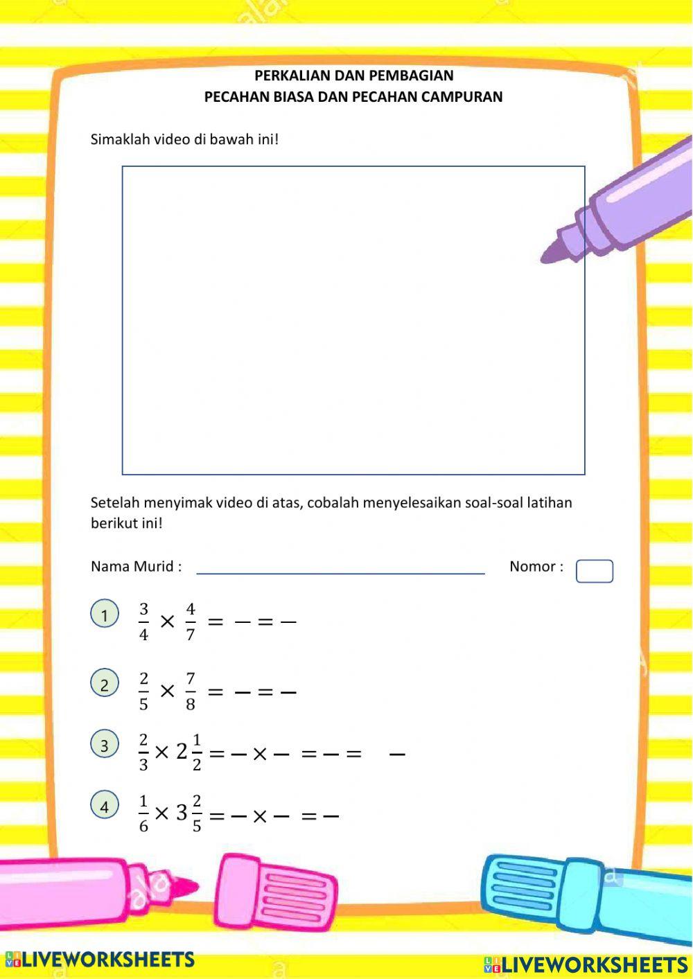 Operasi Pecahan activity | Live Worksheets