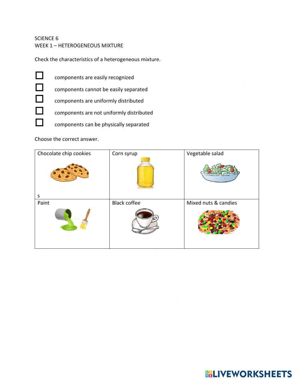 Pdf online worksheet: Mixtures | Live Worksheets