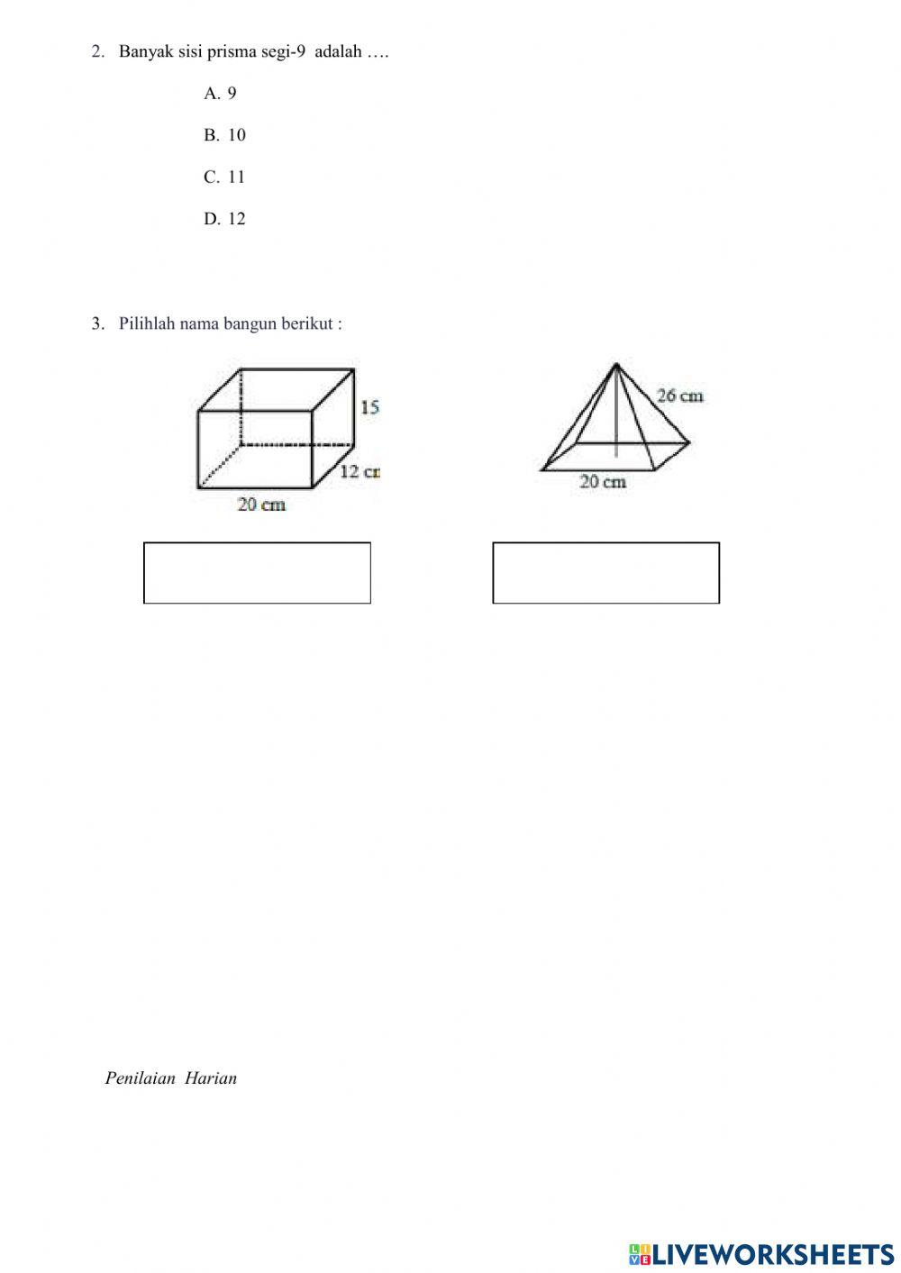 Limas dan Prisma 8 | Sutomo | Live Worksheets