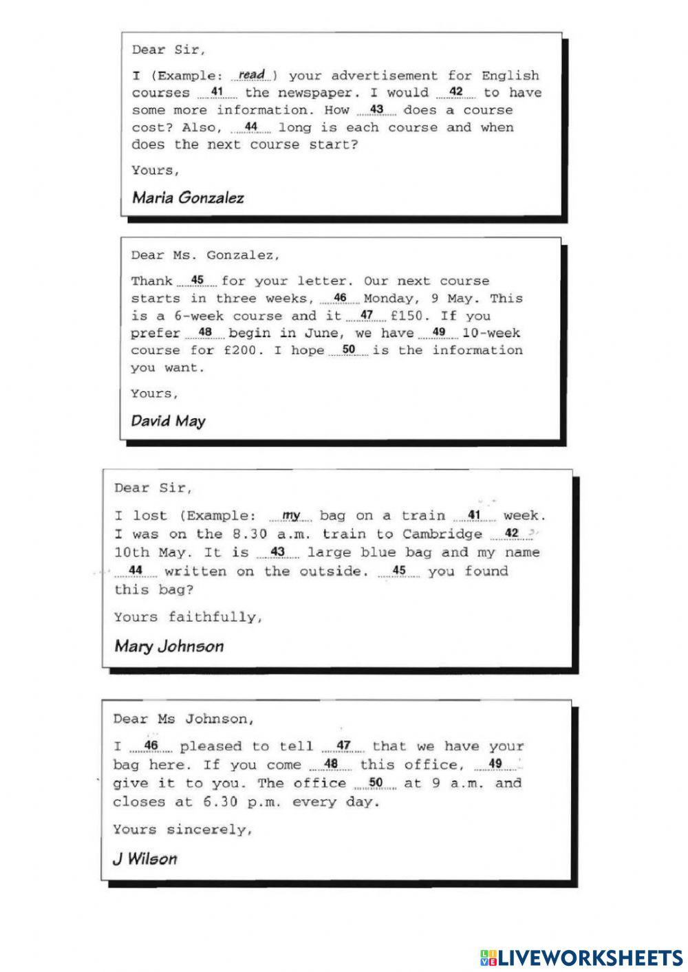 KET Grammar Fill in the Gaps 1 online exercise for | Live Worksheets