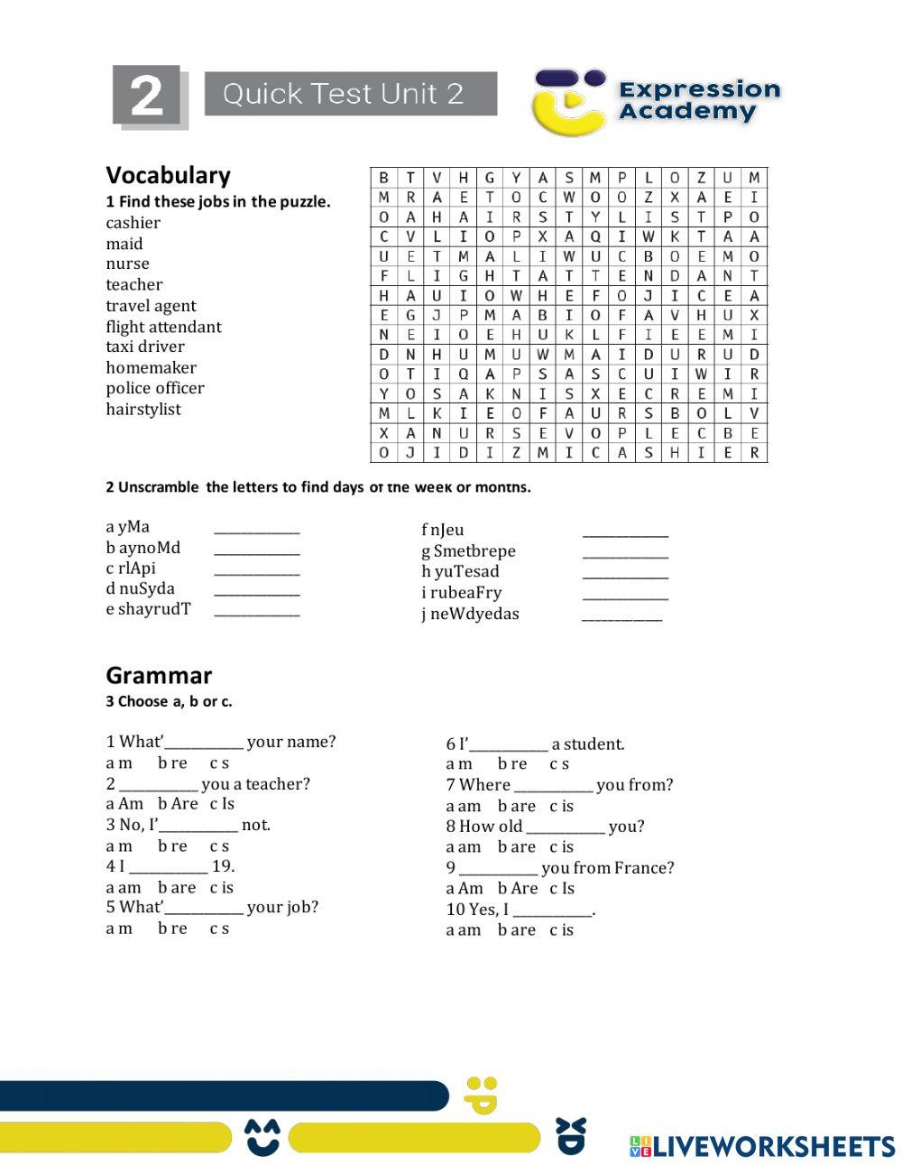 Quick U2 Intro worksheet | Live Worksheets