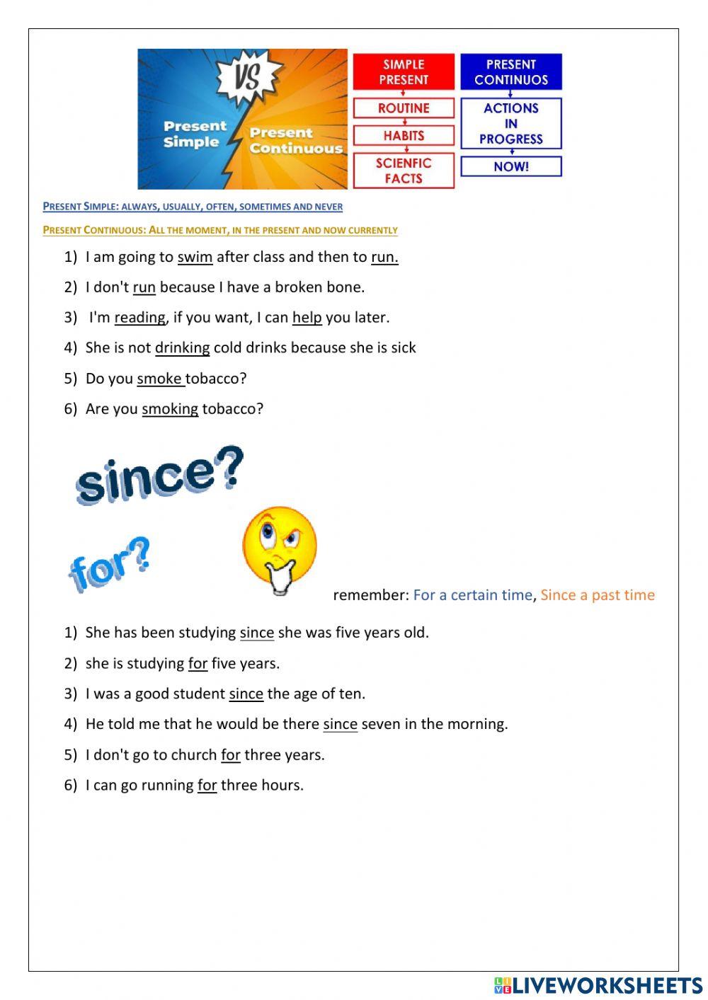 Present Continuous vs Simple interactive worksheet | Live Worksheets