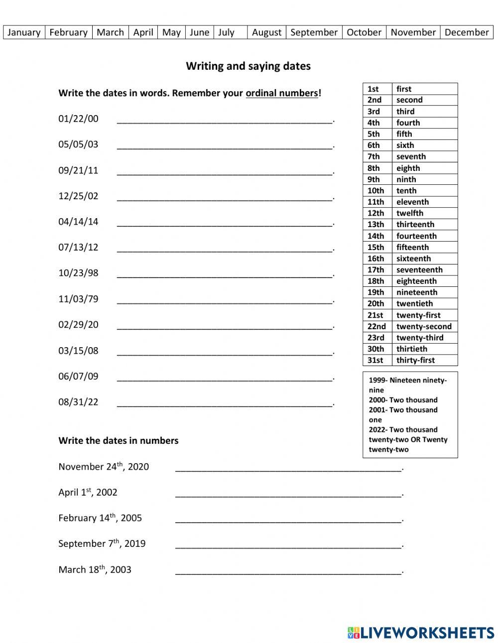 Ordinal Numbers… | Free Interactive Worksheets | 2120747