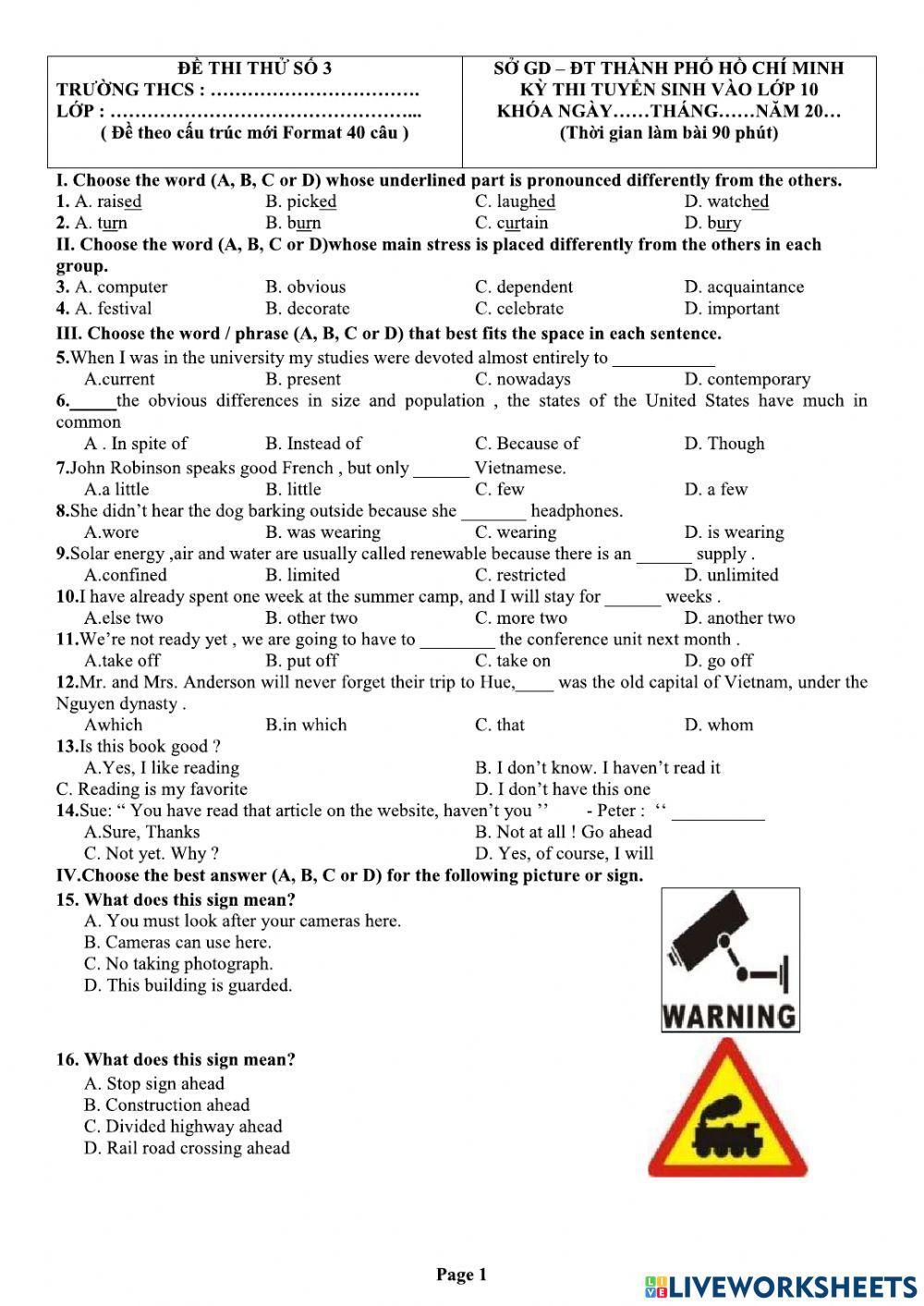 Test and exam-23 worksheet | Live Worksheets