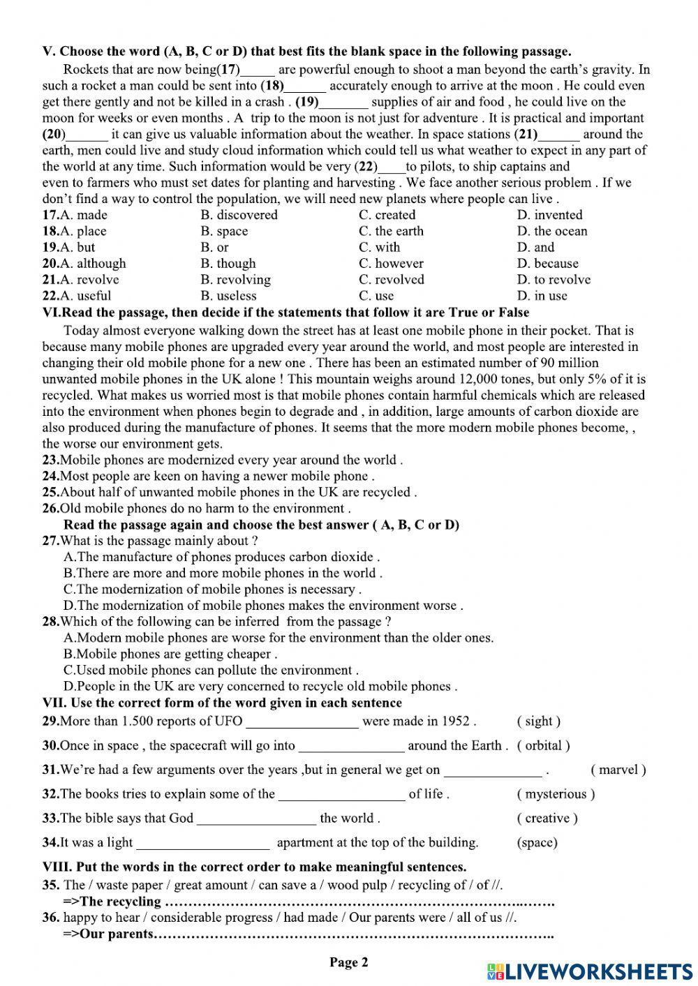 Test and exam-23 worksheet | Live Worksheets