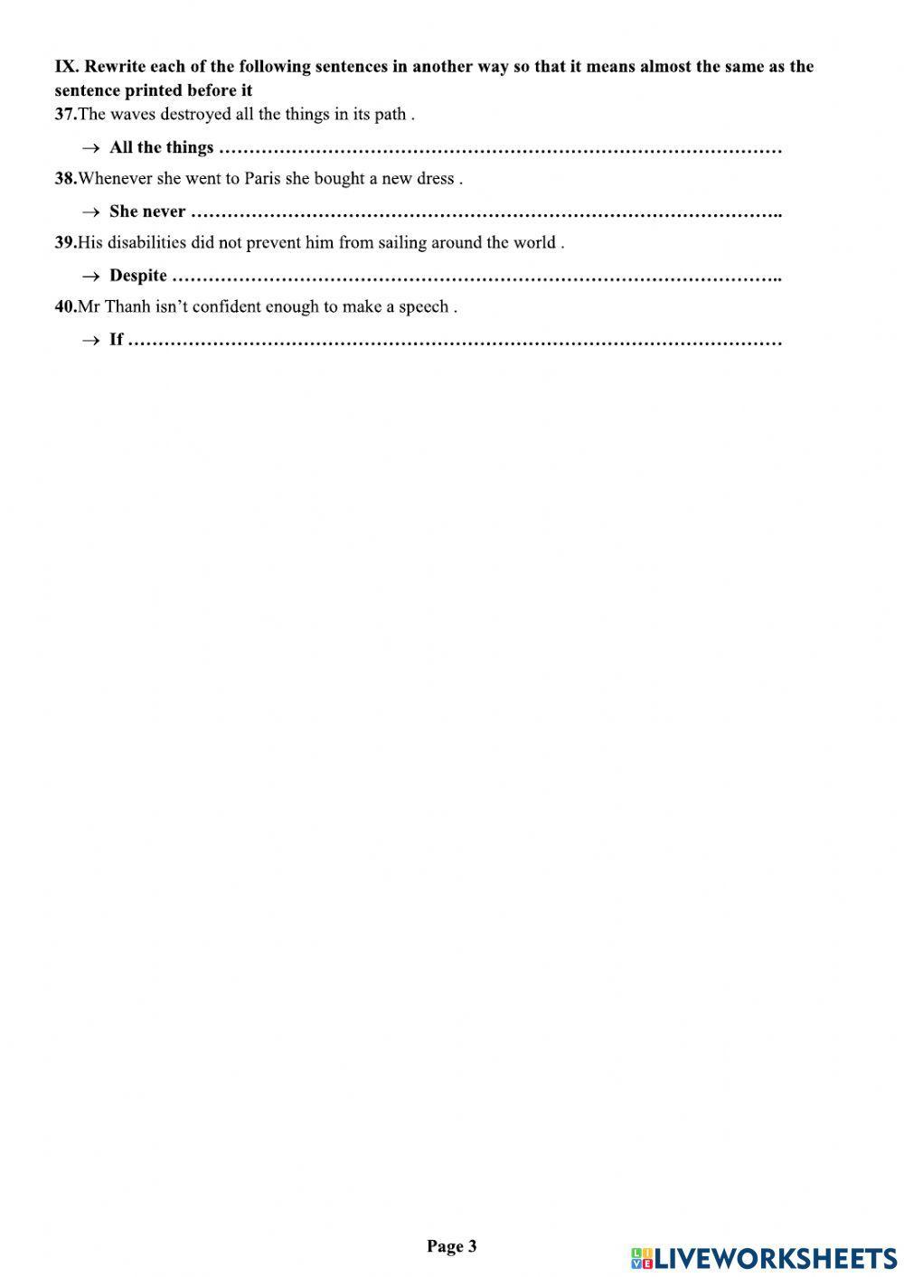 Test and exam-23 worksheet | Live Worksheets
