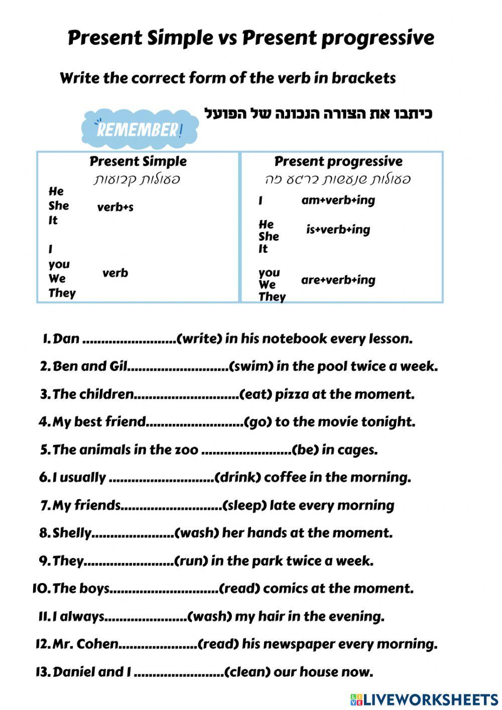 2121360 | Present simple vs present progressive | מיכל