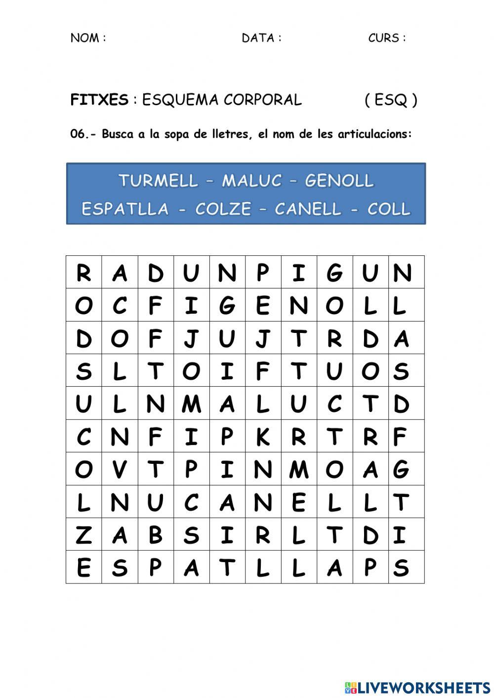 ESQ - Esquema corporal 06 worksheet | Live Worksheets