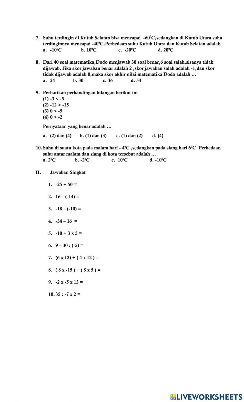 Bilangan interactive worksheet for 7 | Live Worksheets