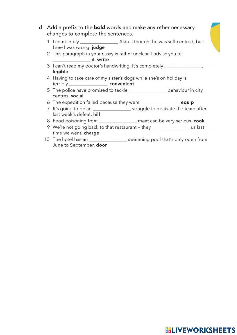 Prefix online pdf activity for advanced | Live Worksheets