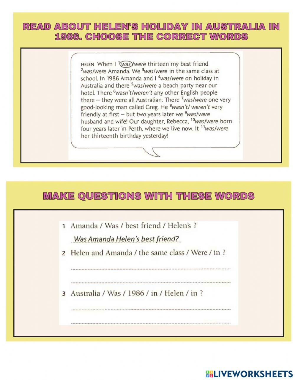Was-were questions activity | Live Worksheets