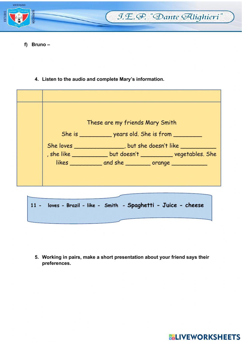 My preferences | Free Interactive Worksheets | 2121790