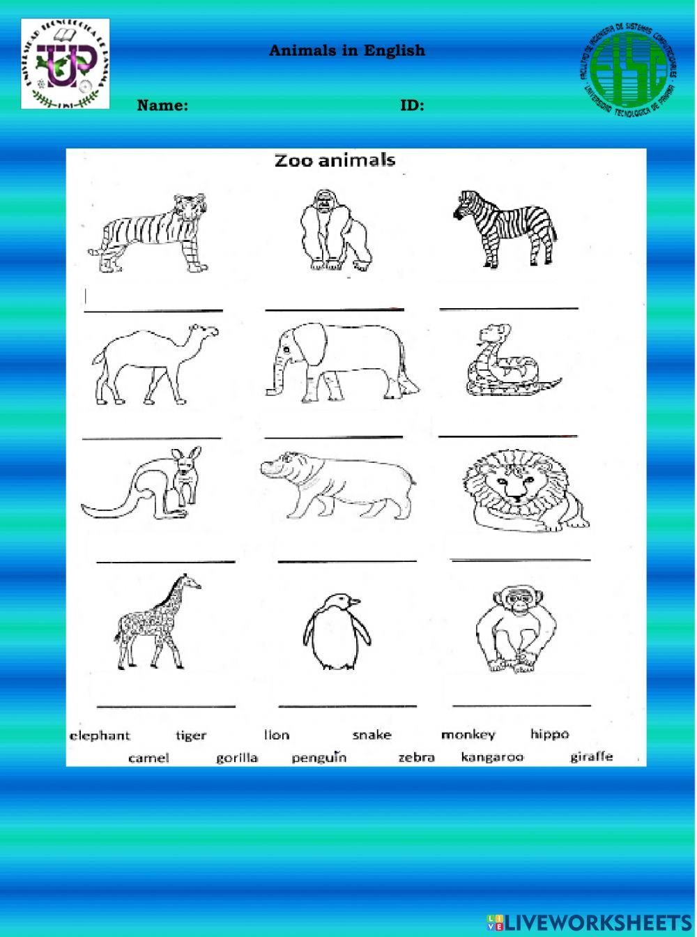 Animals in English online exercise for | Live Worksheets