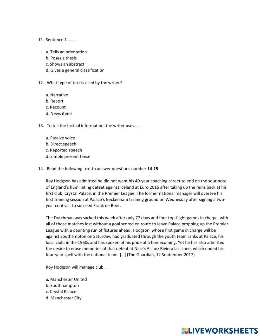 Report Text Kelas 11 online exercise for | Live Worksheets