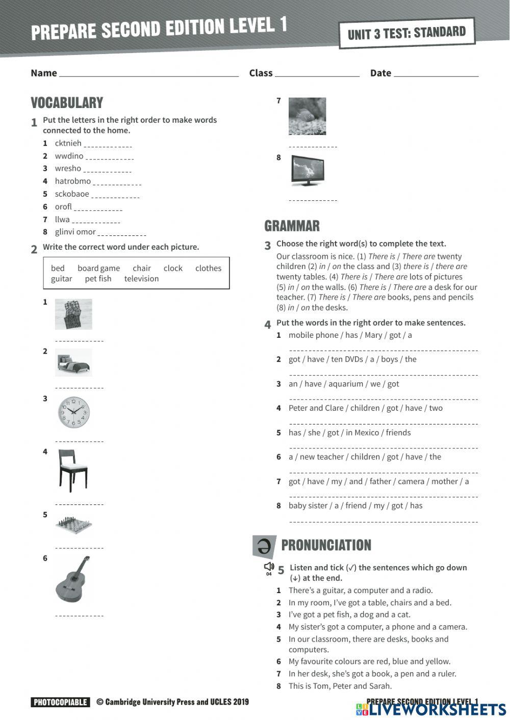 Prepare 5 form unit 3 standard test online exercise for | Live Worksheets