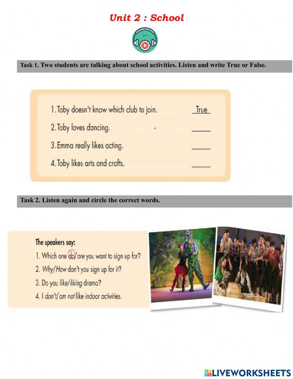 U6-ilsw-Unit 2 Listening worksheet | Live Worksheets