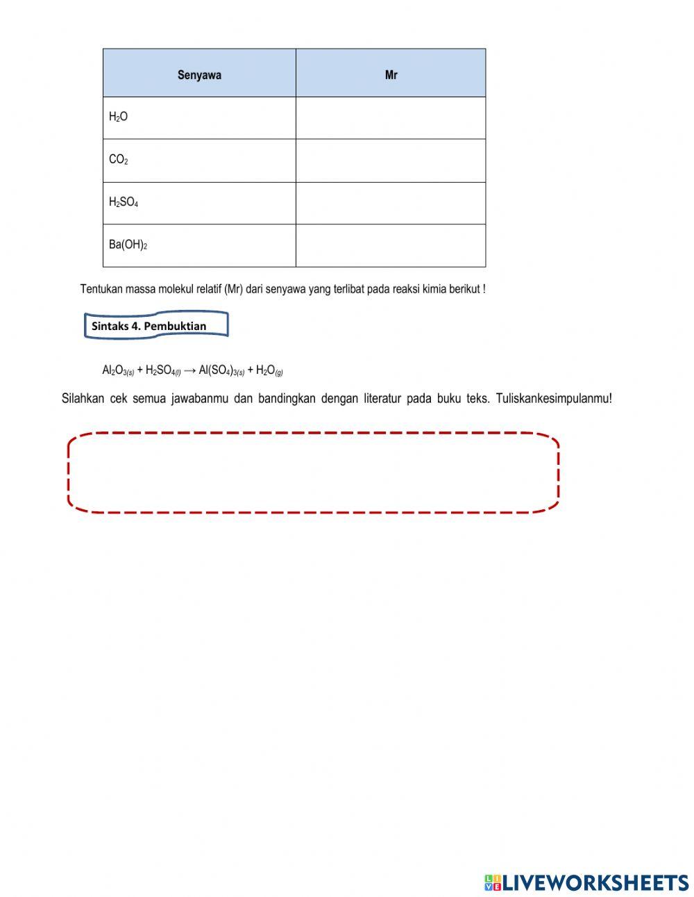 Massa molekul relatif worksheet | Live Worksheets