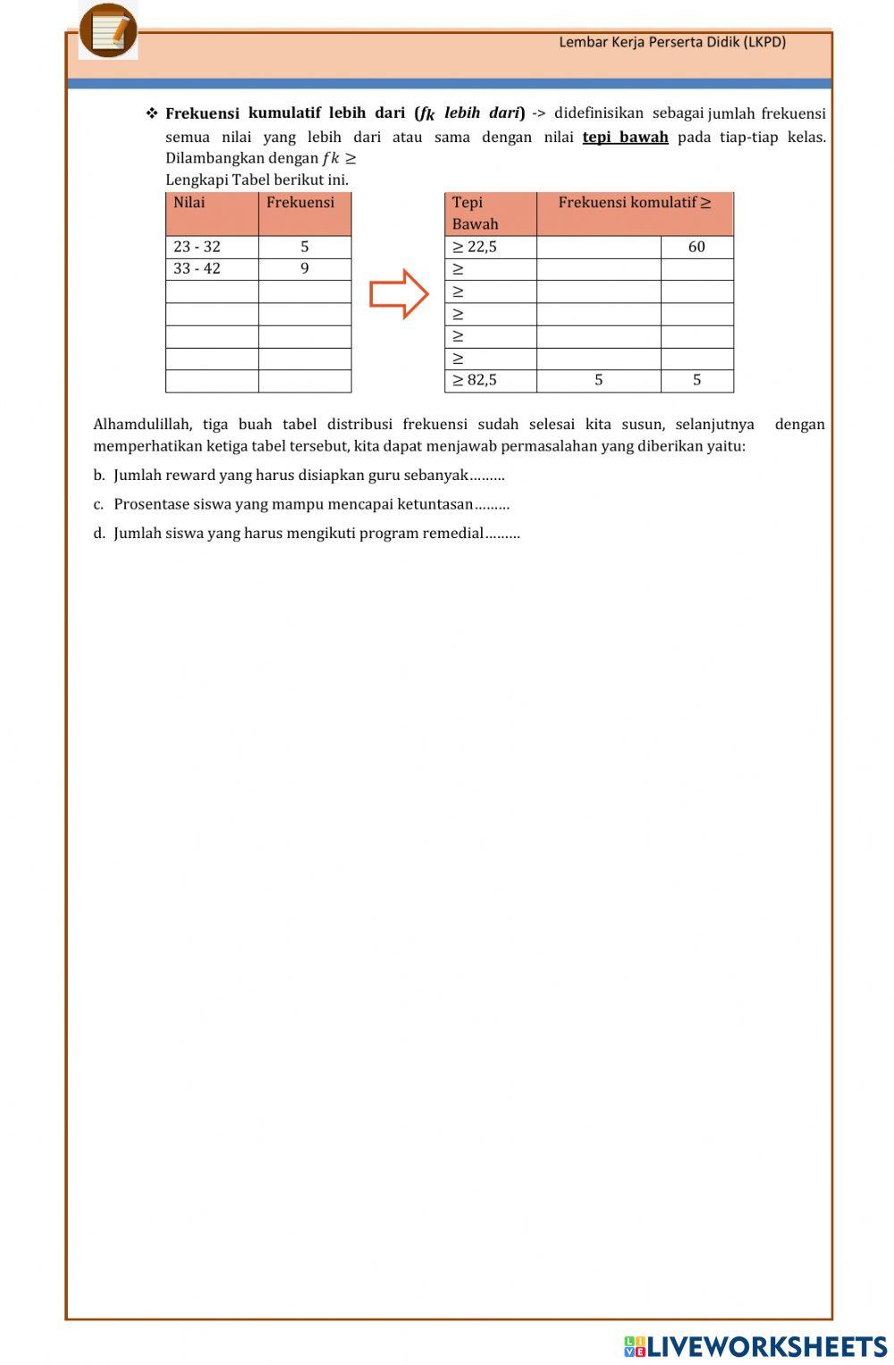 Statistika: tabel Distribusi Frekuensi online exercise for | Live ...