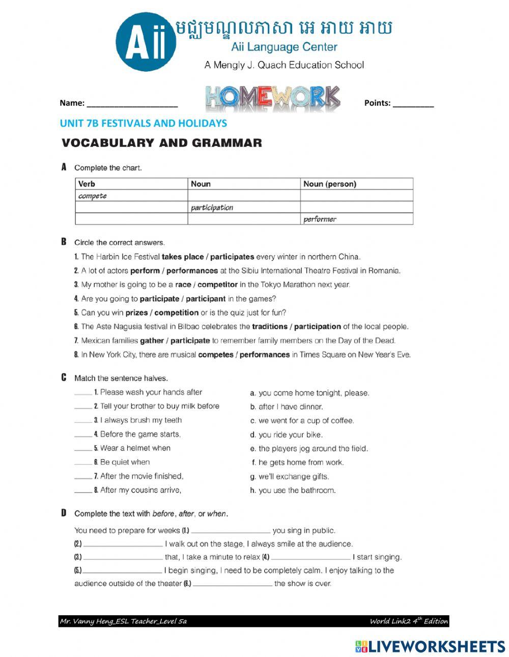 WL2 4th Edition-Unit7B-HW4 worksheet | Live Worksheets
