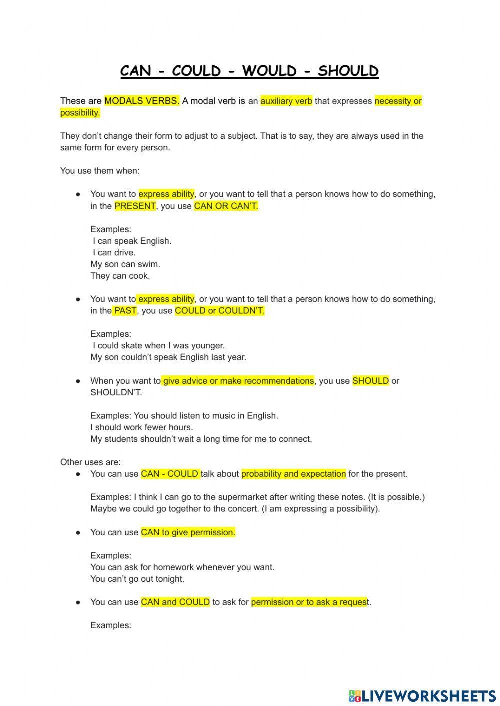 Modal verbs USE… | Free Interactive Worksheets | 2122335