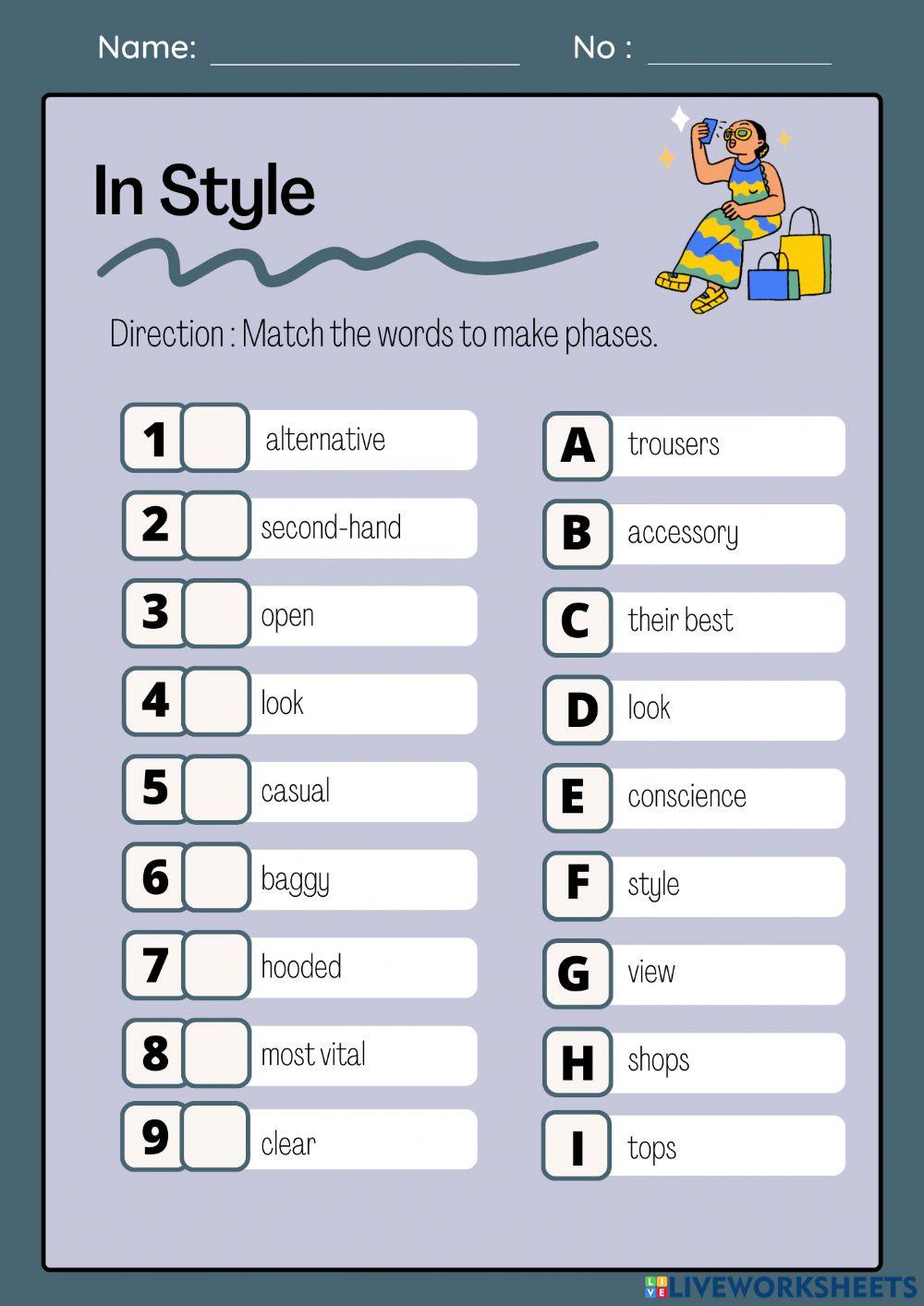 In style interactive worksheet | Live Worksheets