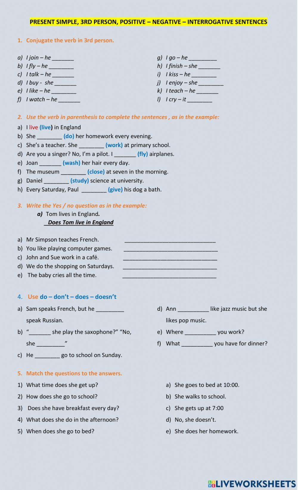 Simple present … | Free Interactive Worksheets | 2868471