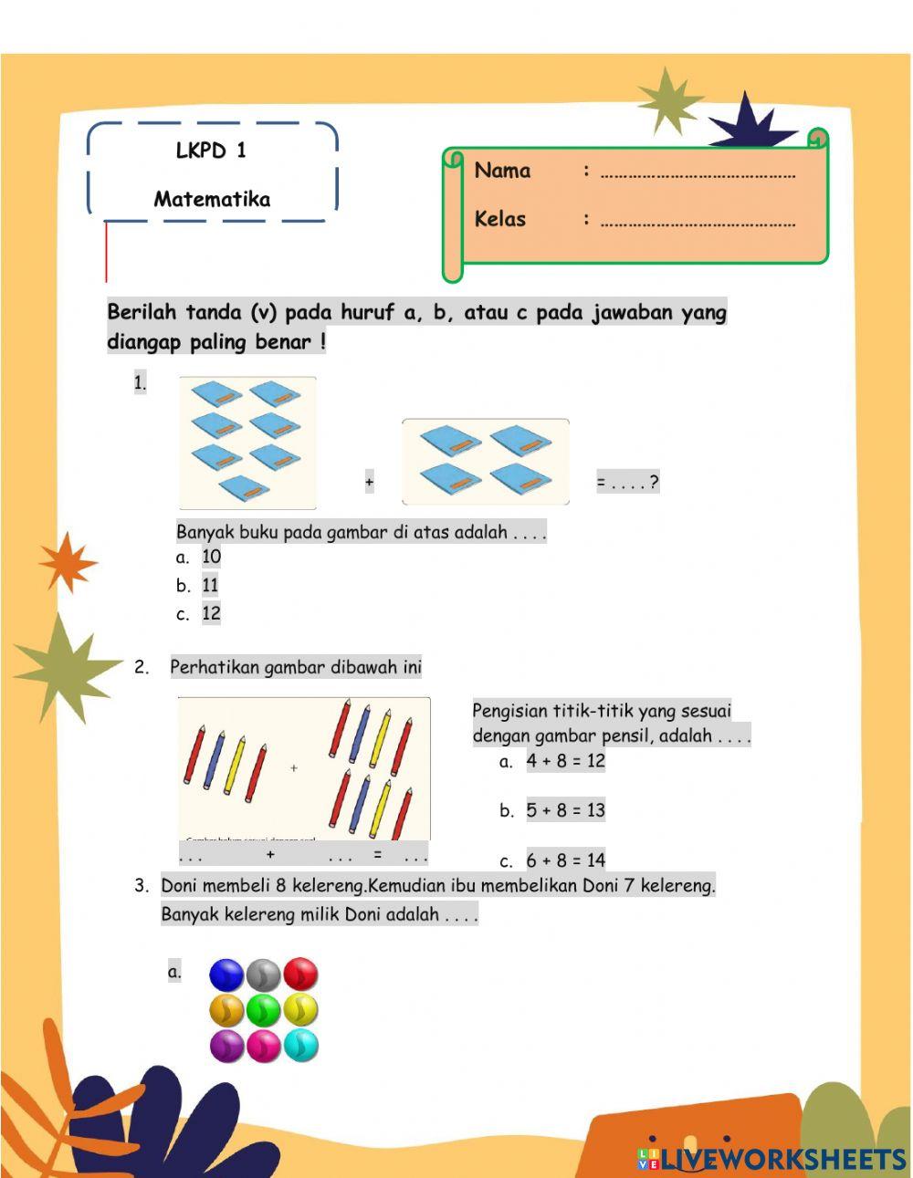 LKPD Matematika online exercise for Kelas 1 | Live Worksheets