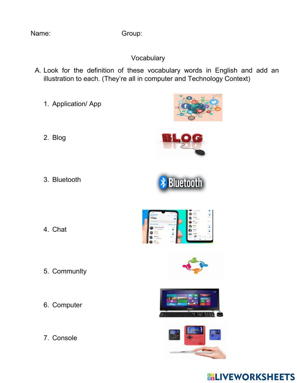vocabulary tecnology online exercise for | Live Worksheets