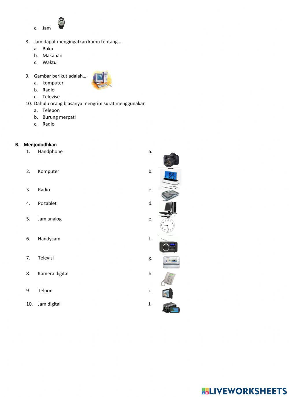 Mengenal teknologi TIK worksheet | Live Worksheets