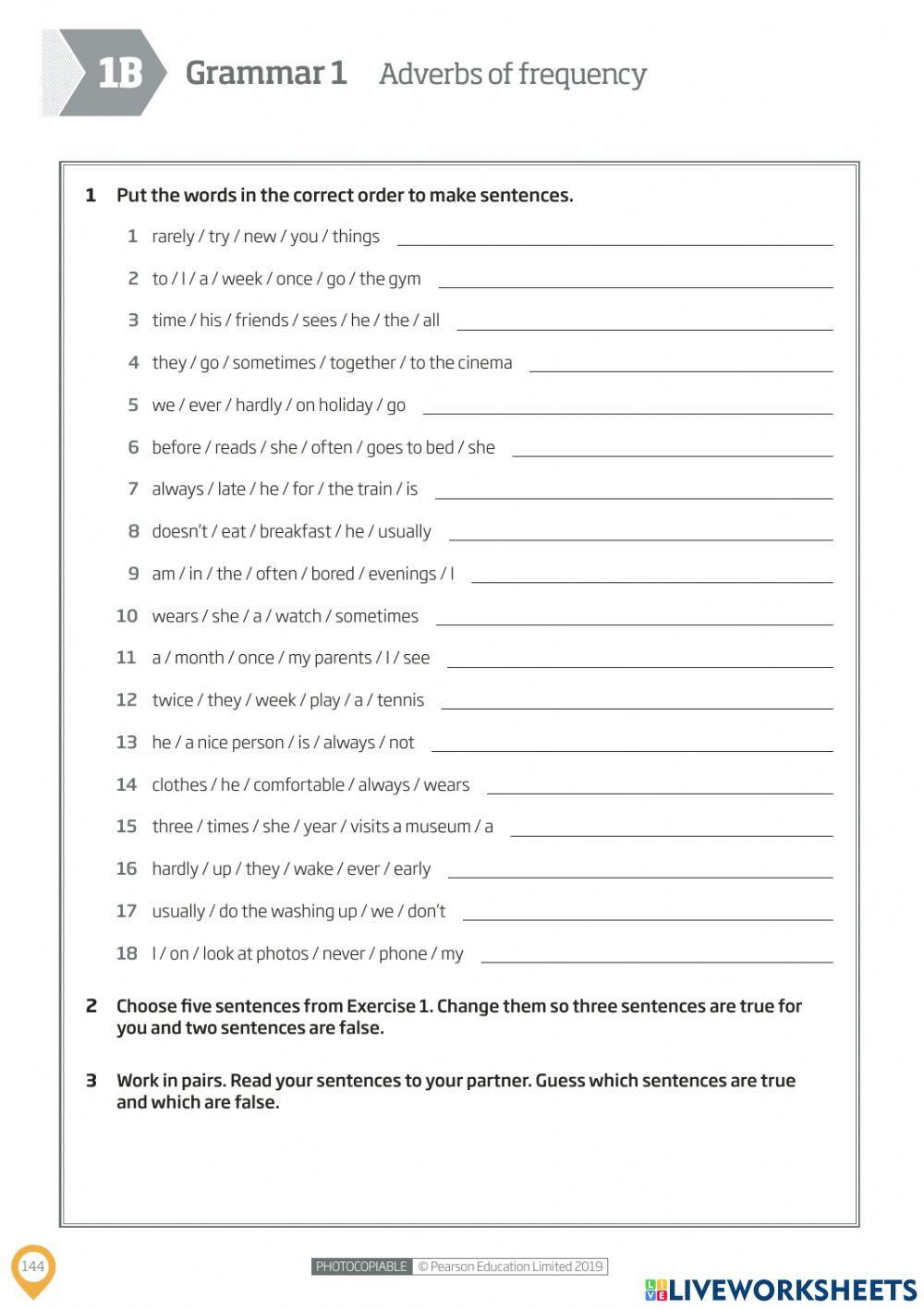 1B Adverbs of frequency Roadmap A2+ online exercise for | Live Worksheets