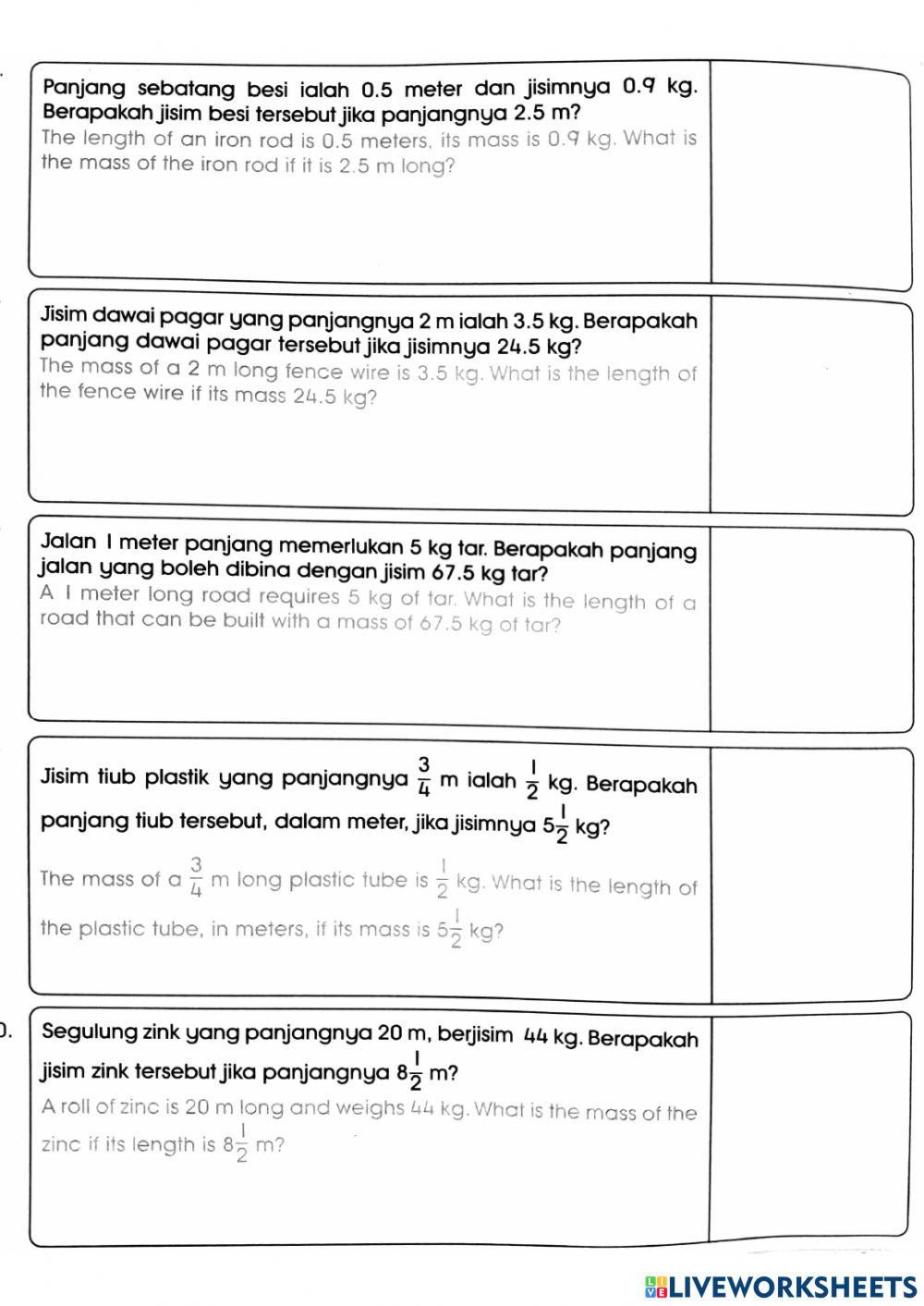 Size and Measurement worksheet | Live Worksheets