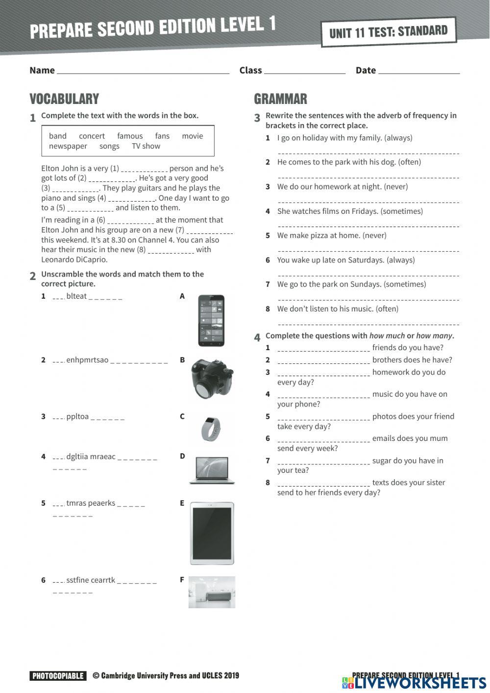 Prepare 5 form unit 11 standard test online exercise for | Live Worksheets