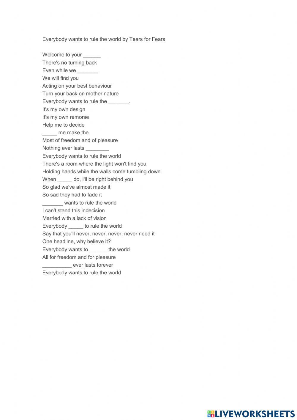 Tears For Fears - Everybody Wants To Rule The World // Tradução🤫 ...