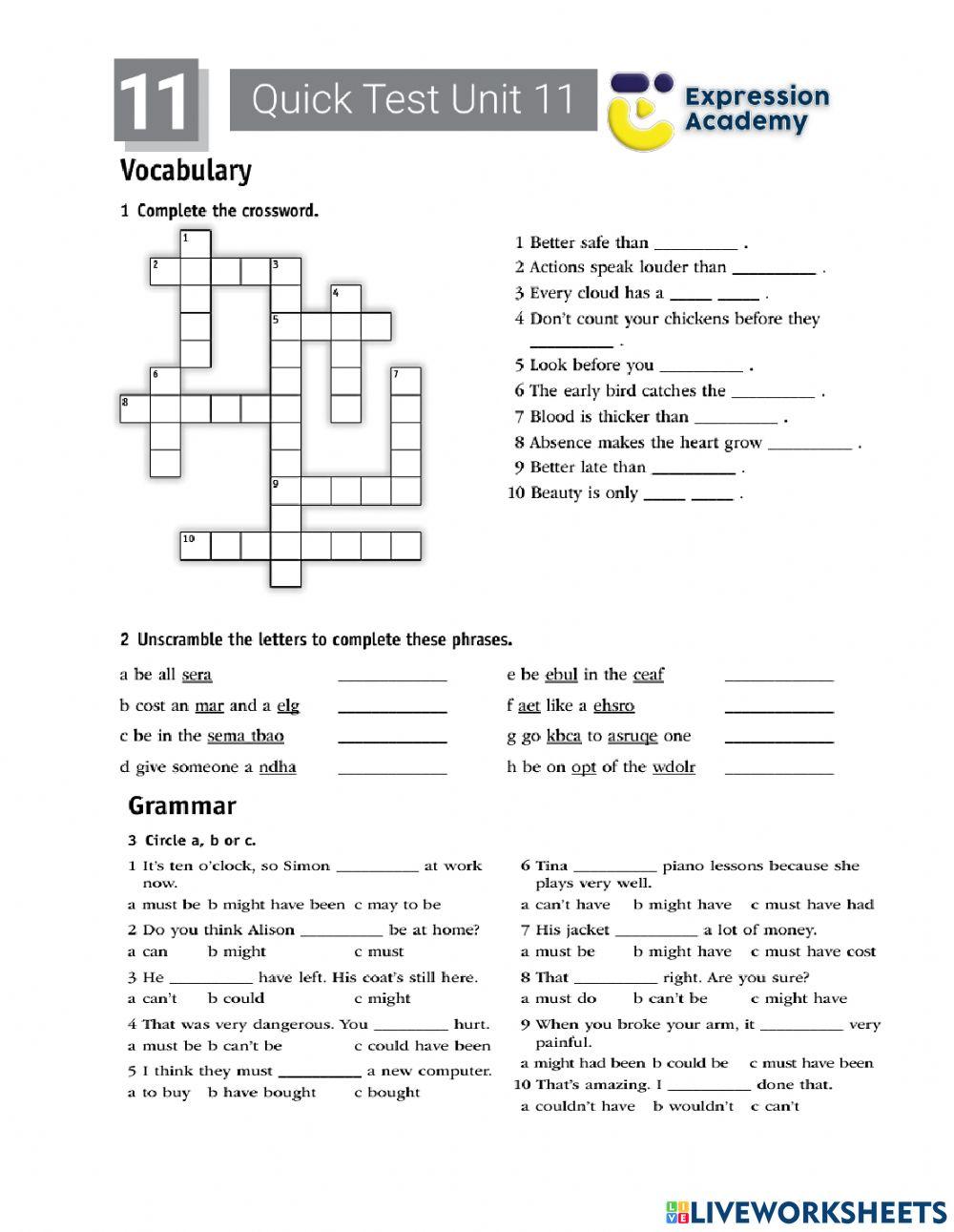 Quick 11, book 3 worksheet | Live Worksheets