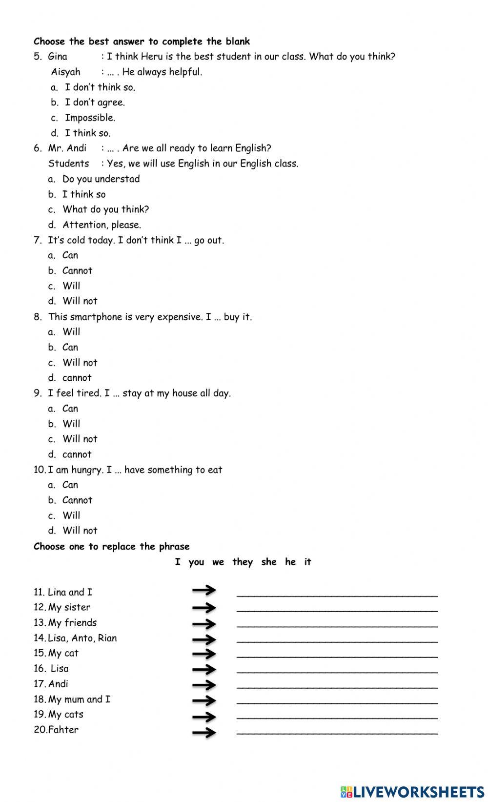 Daily test 1 interactive worksheet | Live Worksheets