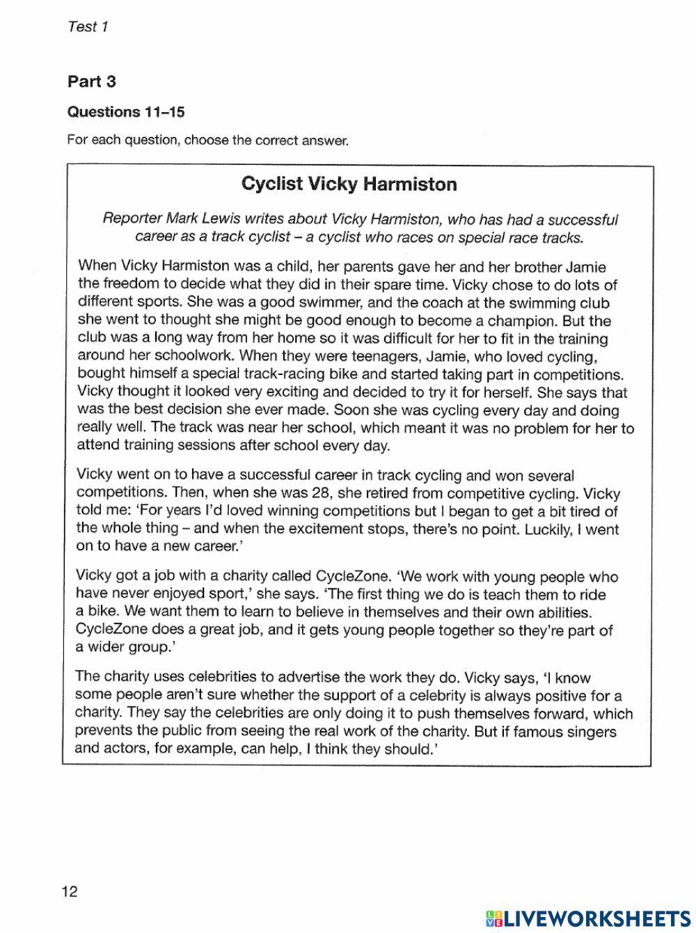 B1 Test 1 Reading online exercise for | Live Worksheets