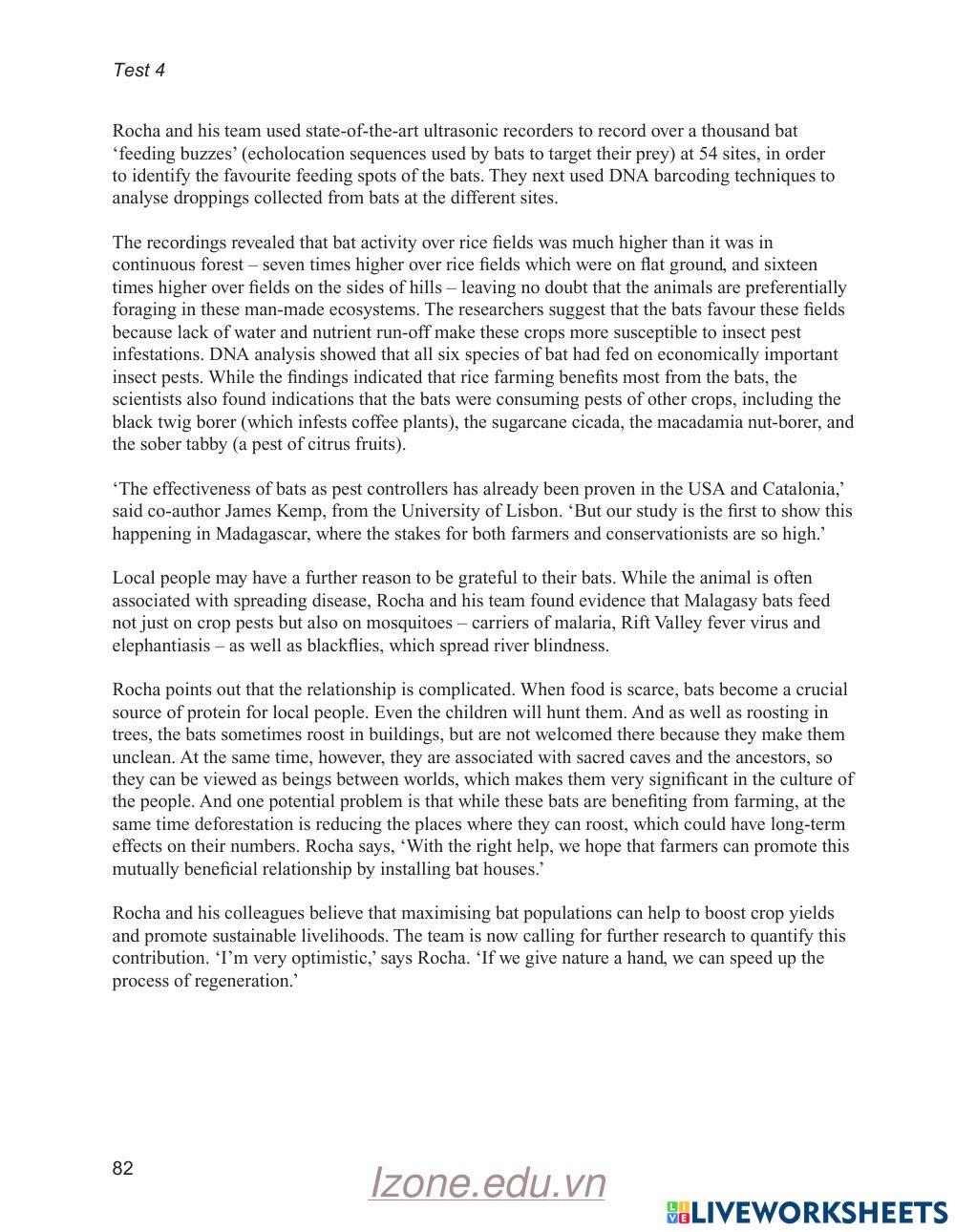 Reading test online exercise for grade 10 | Live Worksheets